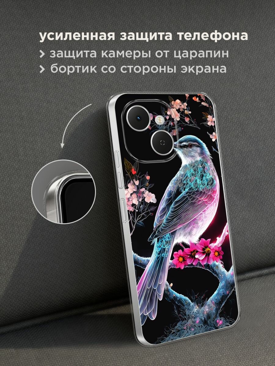 Чехол на Tecno Spark 40C / Текно Спарк 40C с принтом "Птица на цветущем дереве" — фото 1
