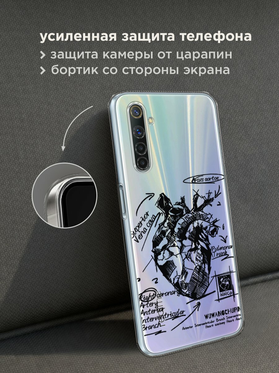 Чехол на Realme 6 / Реалми 6 с принтом "Анатомическое сердце 2", прозрачный — фото 1