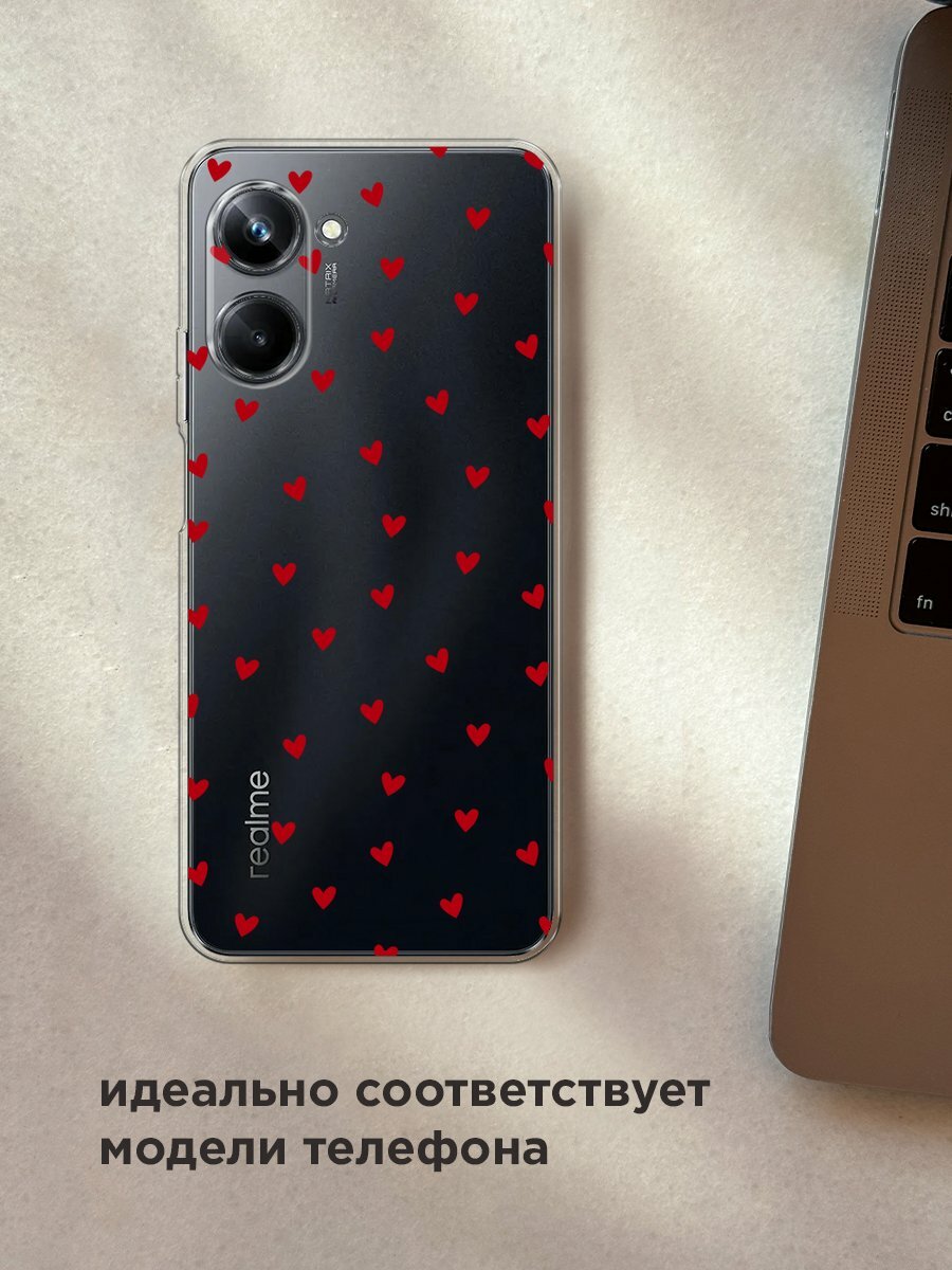 Чехол на Realme 10 Pro / Реалми 10 Про с принтом "Red hearts", прозрачный — фото 1