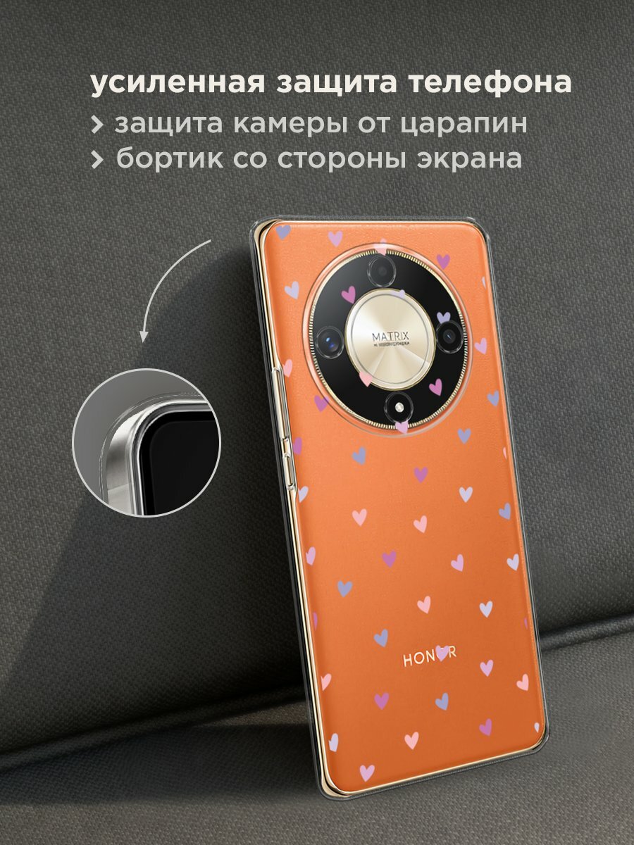 Чехол на Honor X9b / Хонор X9B с принтом "Пастельные сиреневые сердечки", прозрачный — фото 1