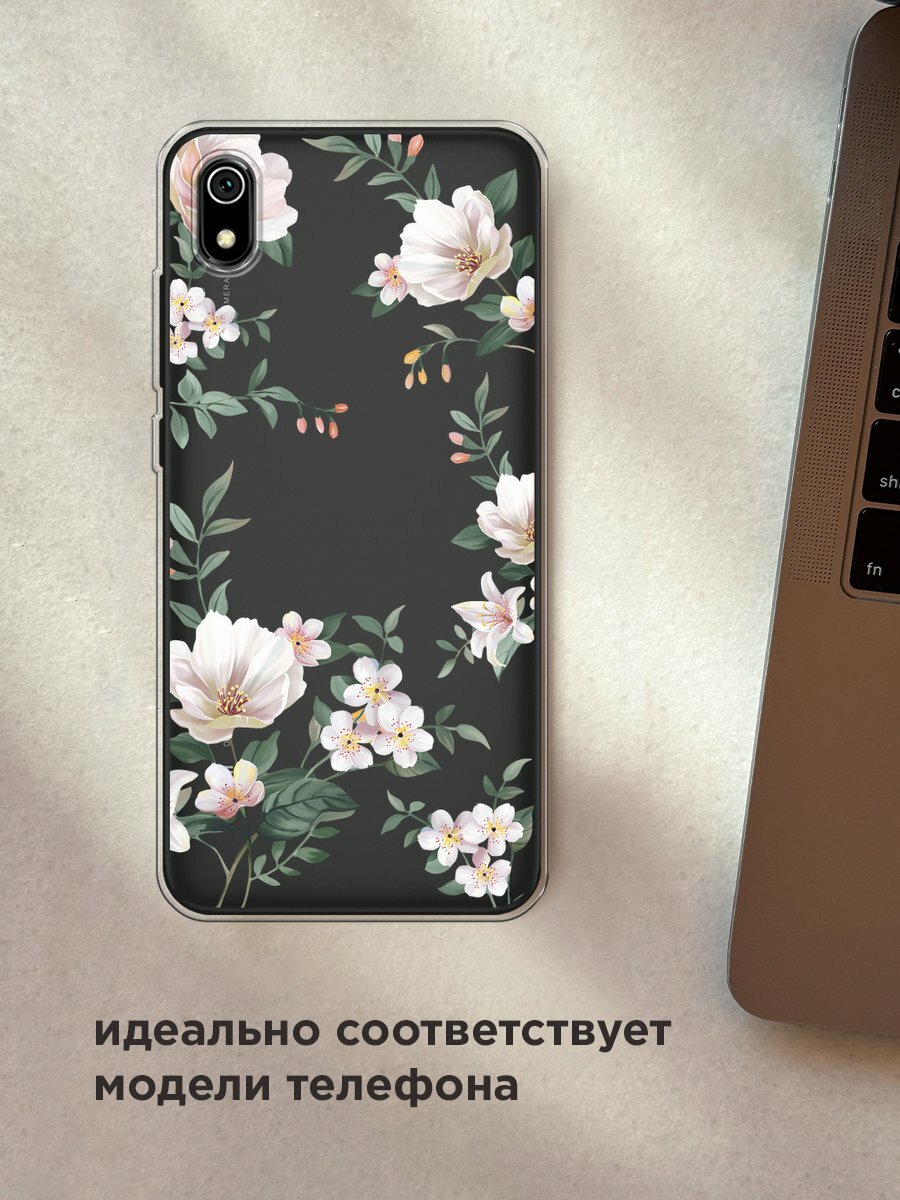 Чехол на Xiaomi Redmi 7A / Сяоми Редми 7А с принтом "Beautiful white flowers", прозрачный — фото 1
