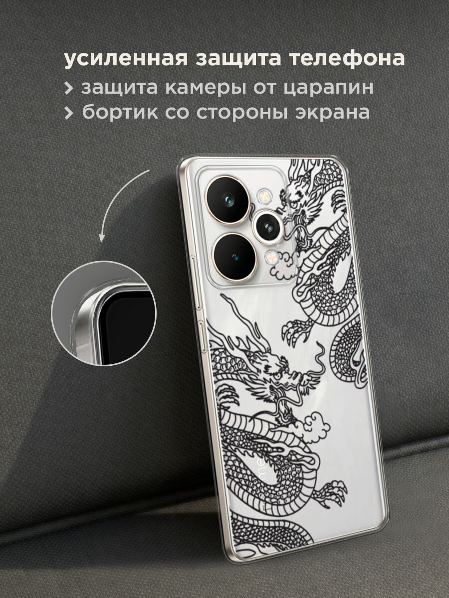 Чехол на Realme 15 Pro / Реалми 15 Про с принтом "Два китайских дракона", прозрачный — фото 1