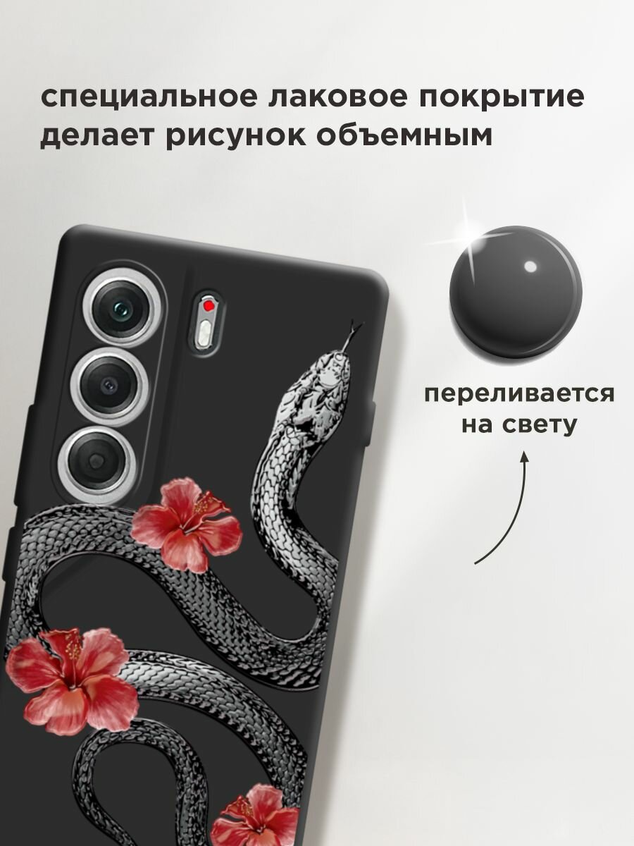 Чехол на Tecno Camon 40 / Текно Камон 40 с принтом "Змея в красных цветах 3" — фото 1