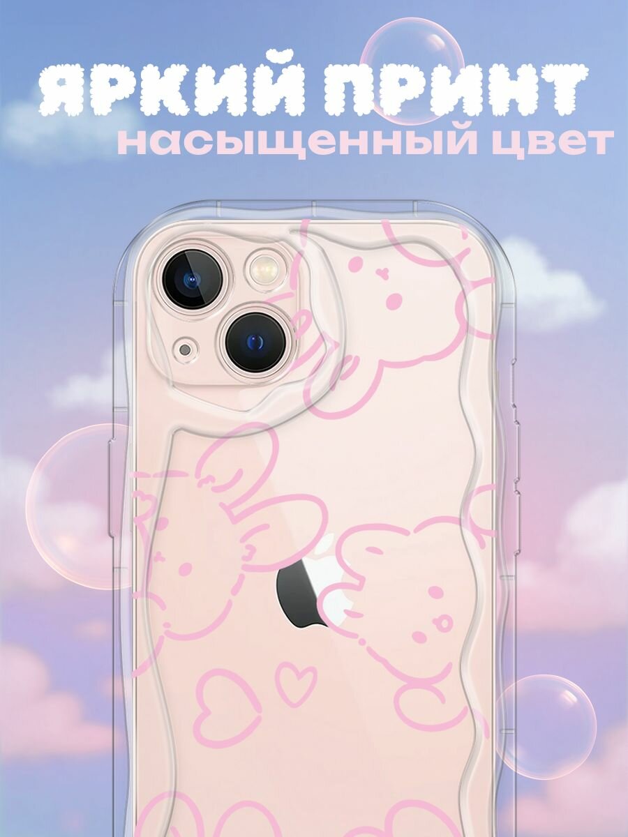 Чехол на Apple iPhone 13 / Айфон 13 с принтом "Контурные зайцы" — фото 1