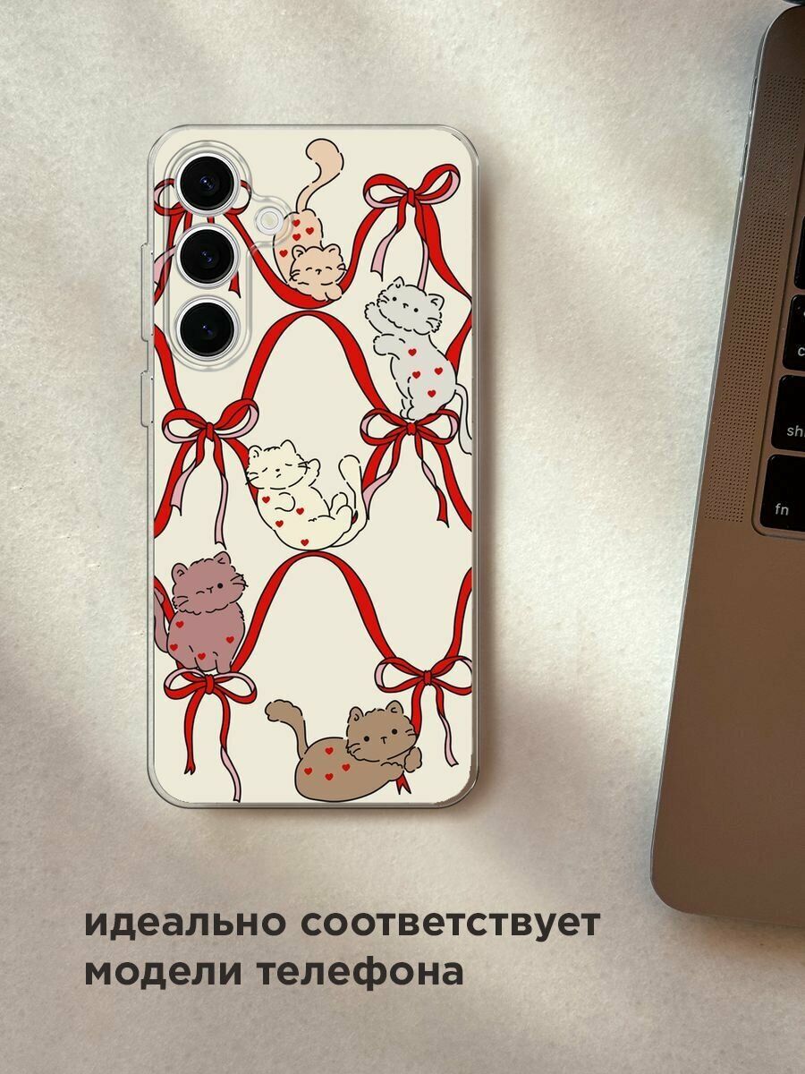 Чехол на Samsung Galaxy S25 FE / Самсунг S25 Фе с принтом "Котики в ленточках 1" — фото 1
