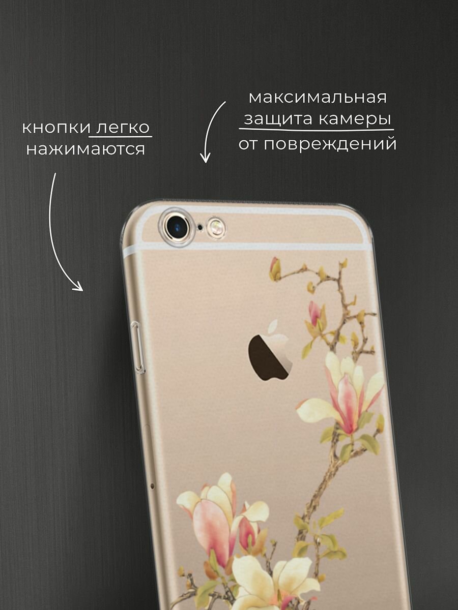 Чехол на Apple iPhone 6 Plus/6S Plus / Айфон 6 Плюс/Айфон 6С Плюс с принтом "Ветка с цветами", прозрачный — фото 1