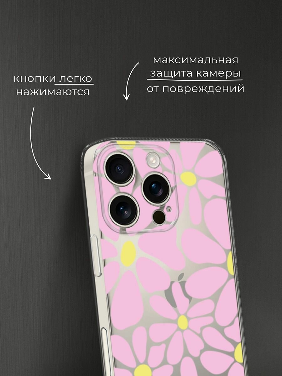 Чехол на Apple iPhone 16 Pro / Айфон 16 Про с принтом "Розовые лепестки 2", прозрачный — фото 1