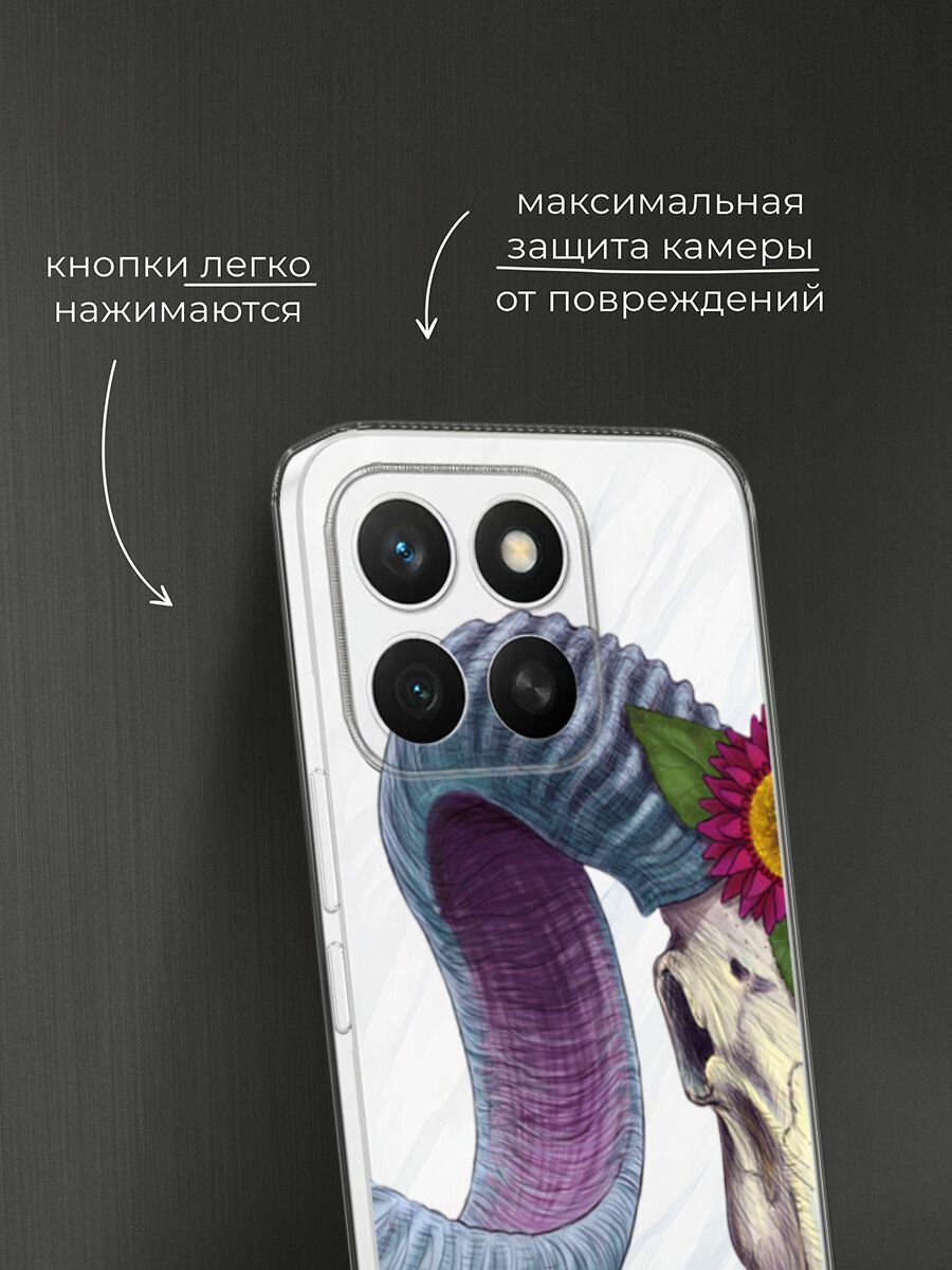 Чехол на Honor X8c / Хонор X8c с принтом "Мифический череп", прозрачный — фото 1