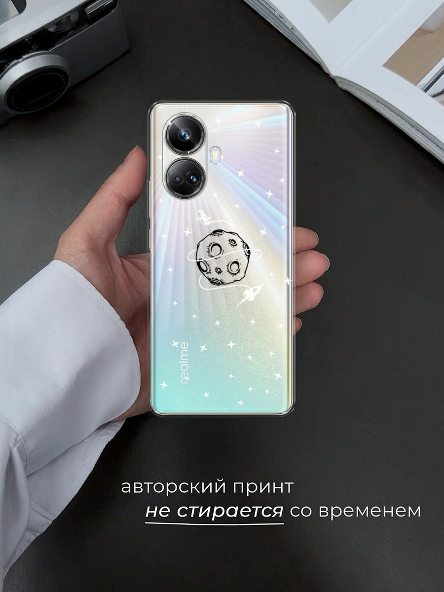 Чехол на Realme 10 Pro+ / Реалми 10 Про+ с принтом "Полет вокруг луны", прозрачный — фото 1
