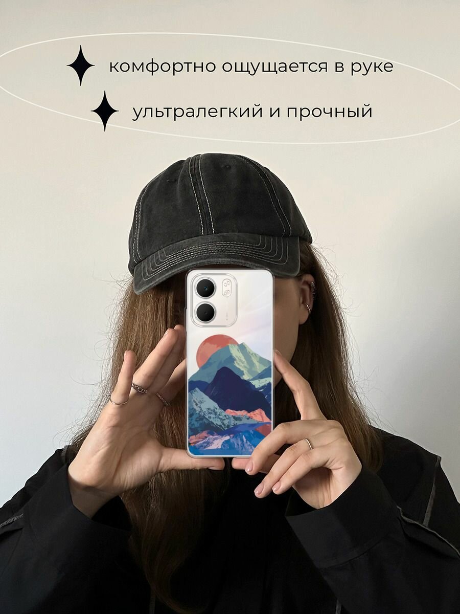 Чехол на Oppo A5x / Оппо А5x с принтом "Закат в снежных горах", прозрачный — фото 1