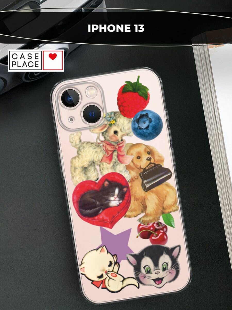 Чехол на Apple iPhone 13 / Айфон 13 с принтом "Милые стикеры", прозрачный