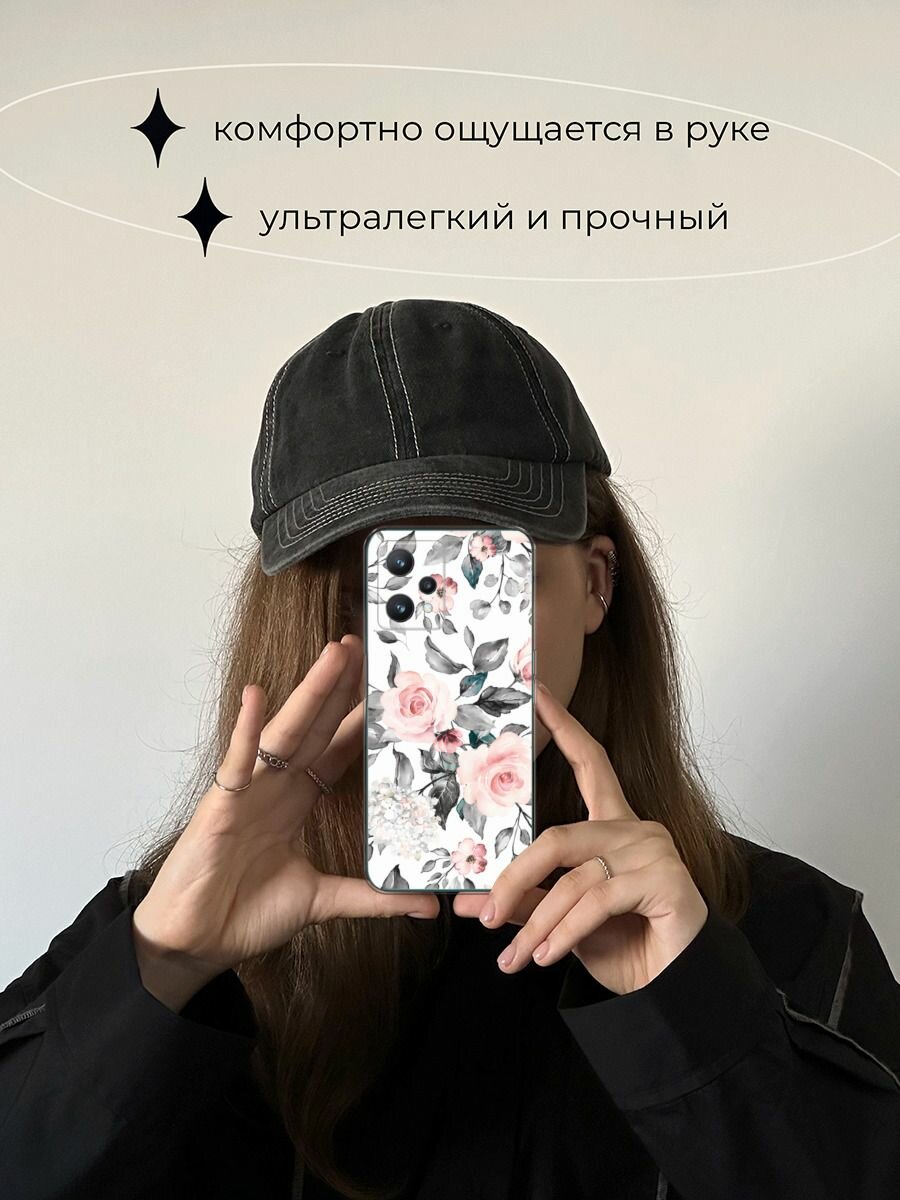 Чехол на Realme 9 5G / Реалми 9 5G с принтом "Розы на белом" — фото 1
