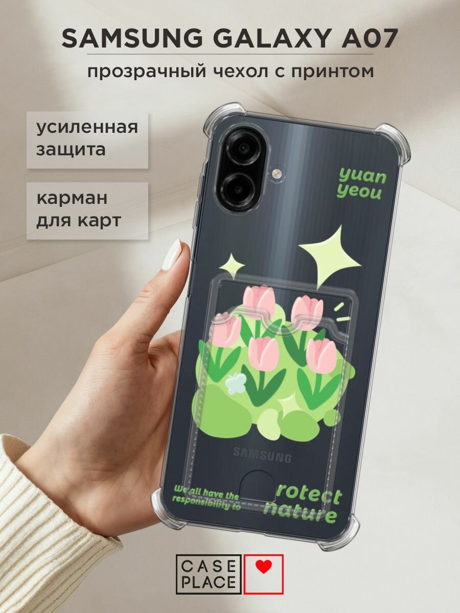 Чехол на Samsung Galaxy A07/A08 (Самсунг А07/А08) с картой и принтом "Protect nature"
