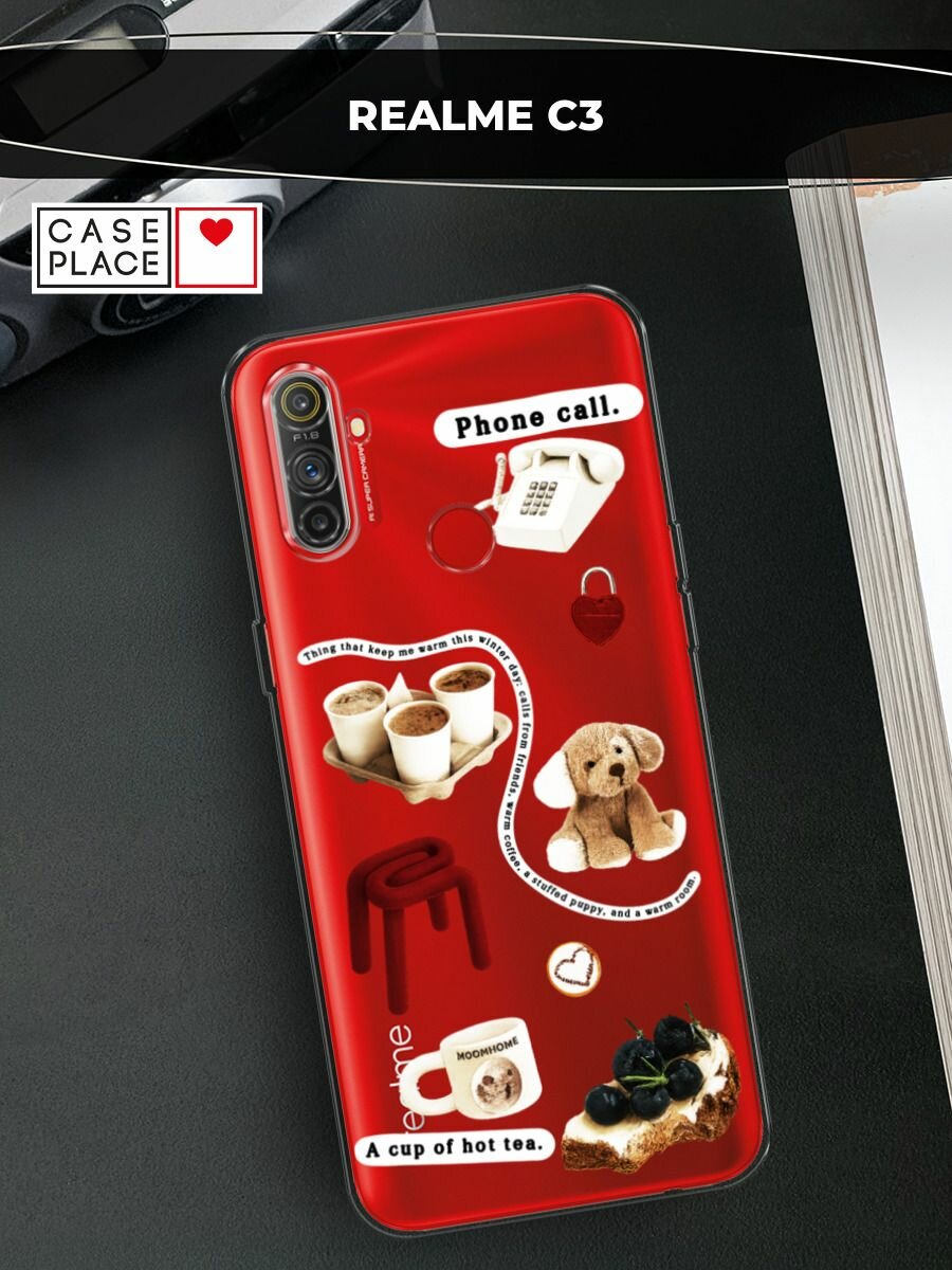 Чехол на Realme C3 / Реалми C3 с принтом "Phone call", прозрачный