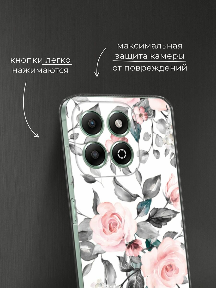 Силиконовый чехол на Honor X6b / Хонор X6b с принтом "Розы на белом" — фото 1