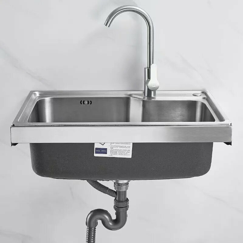 Настенная раковина из нержавеющей стали, без отверстия для перелива, с устройством для слива сифона, устанавливается на стену, 38x32 см"В комплект входит кран с функцией подачи горячей и холодной воды