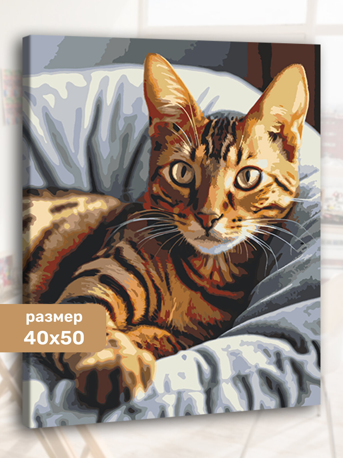 Картина по номерам на холсте и подрамнике "Бенгальский кот"40х50