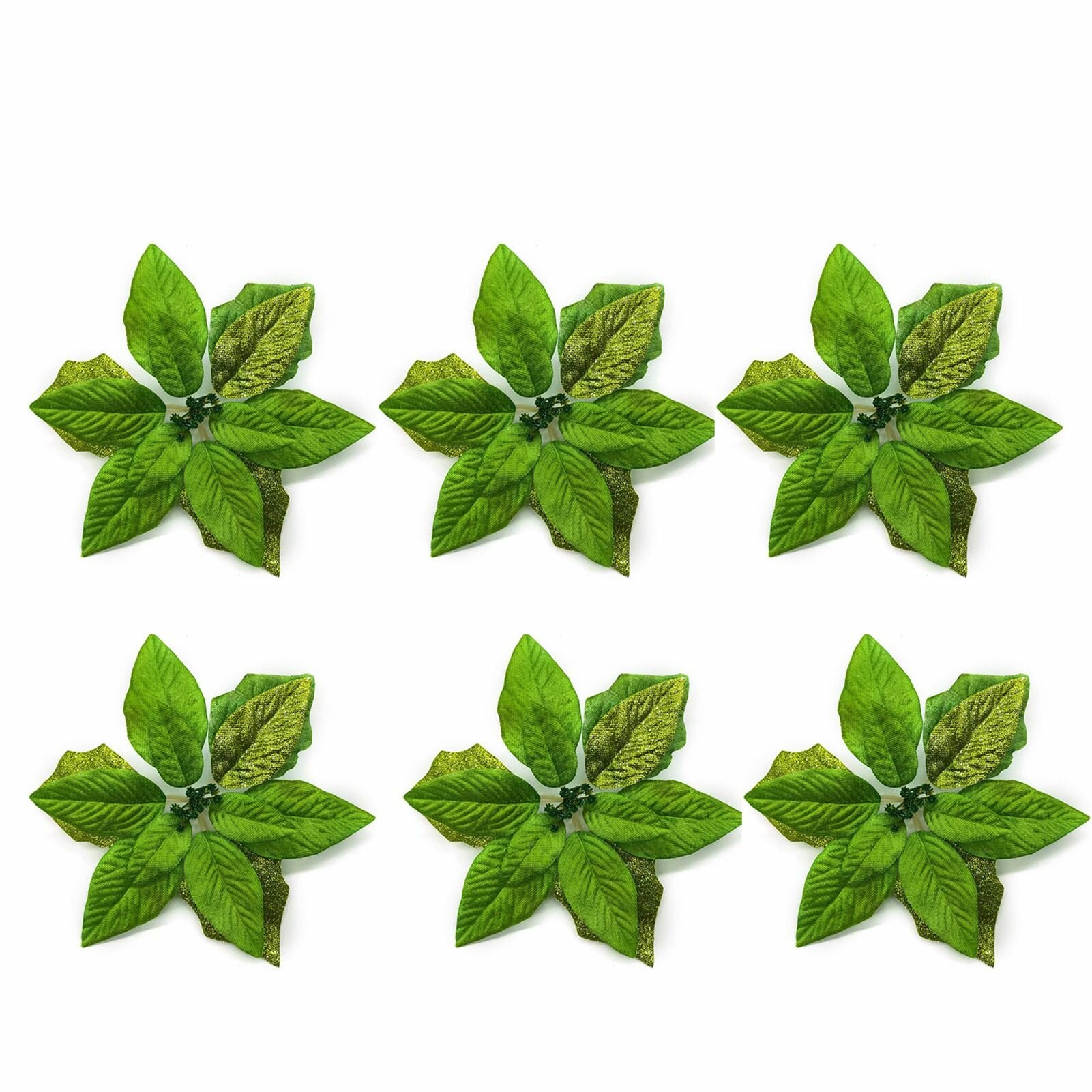 22-сантиметровый рождественский имитационный цветок, золотисто-розовая ткань зеленого цвета, 6 элементов елочного украшения