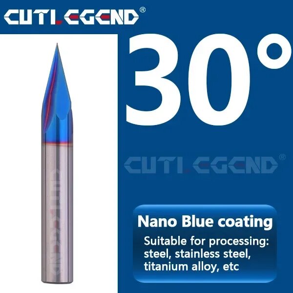 HRC65 Фреза для снятия фаски с нано-синим покрытием, твердосплавный фрезерный станок диаметром 3-12 мм, 30 градусов, фреза для снятия фаски, края V Grove Router D6X50X3T