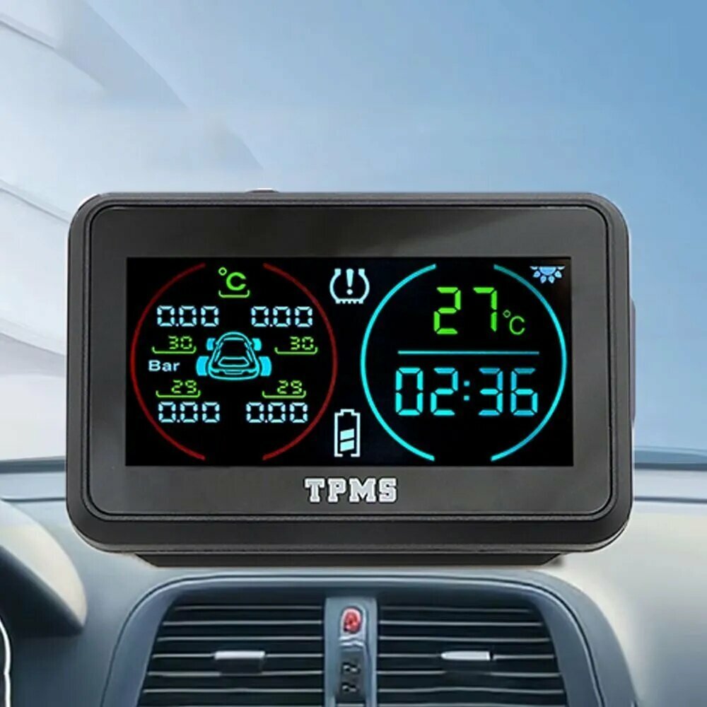 TPMS Система контроля, давления в шинах Солнечная автомобильная сигнализация Пресс-сигнал, ЖК-дисплей Предупреждение о температуре, с 4 внешними датчиками