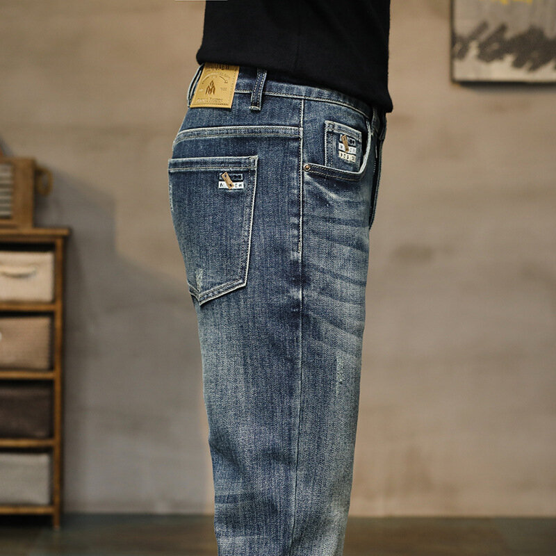 Охоты Брюки JYL Новые весенне-осенние широкие эластичные стильные джинсы мужские прямые толстые
