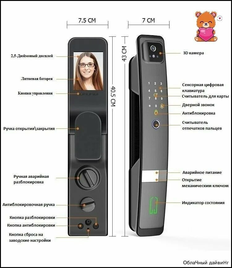 Эксклюзивный умный замок с TUYA WiFi черного цвета, управляемый по отпечатку, карте, паролю и 3Dкамерой
