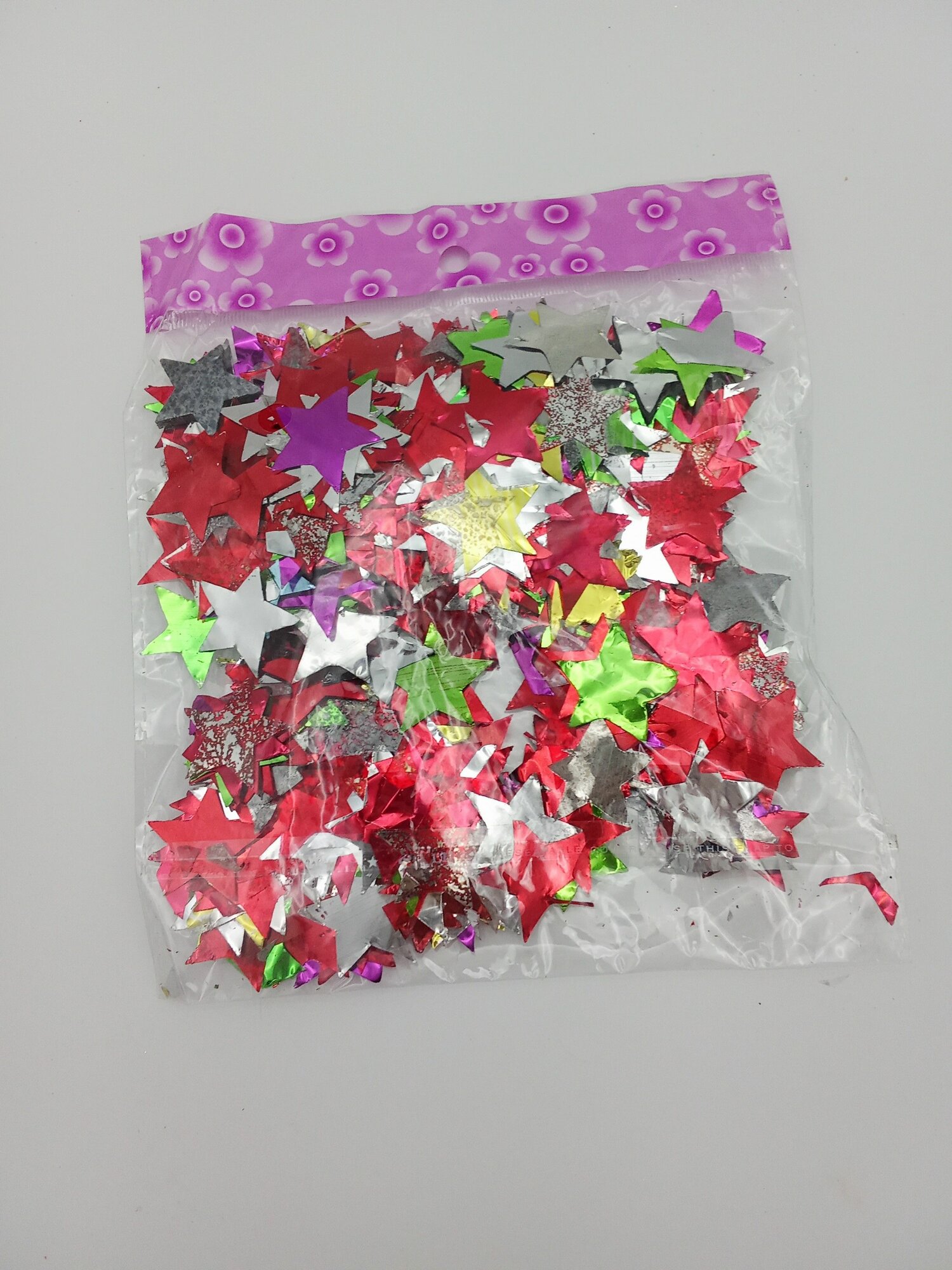 Конфетти/ блестки/ пайетки со звездочками 2 см из фольги , упаковка 18х 15 см, 5 г, разноцветные