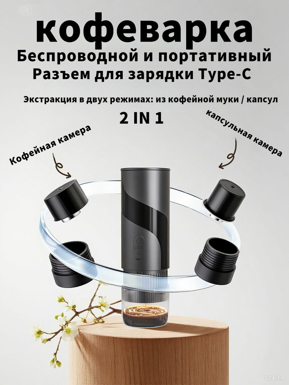 Капсульная кофемашина Портативная автоматическая, автомобильная кофеварка 5в, черно