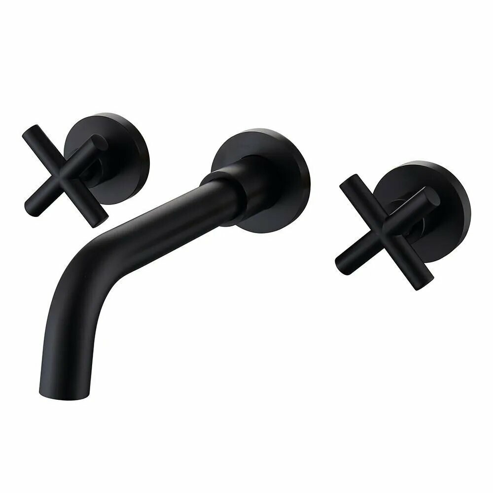 Встраиваемый смеситель для раковины/умывальника, настенный, латунь, поворотный излив, двухклапанный, подходит для ванны, черный матовый