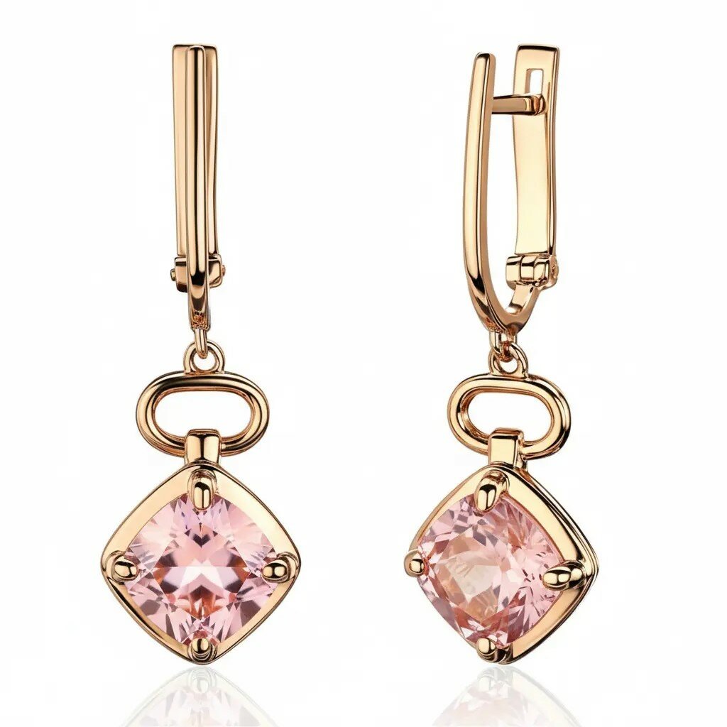 Серьги, красное золото, 585 проба, морганит