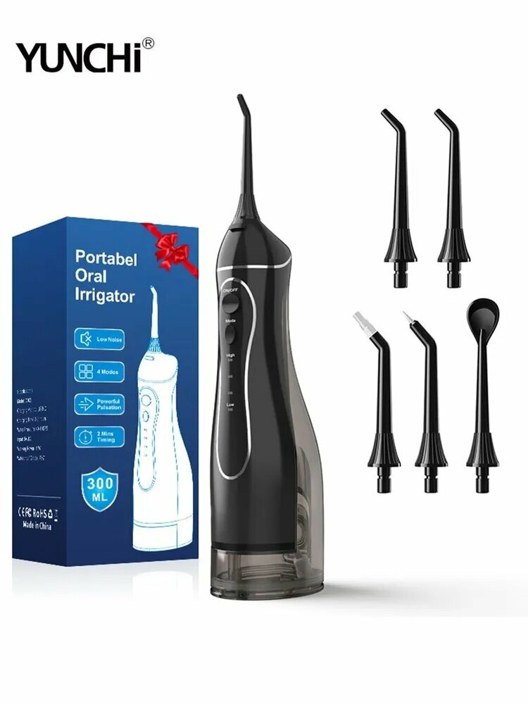 Беспроводной ирригатор для зубов Yunchi, 4 режима, большой резервуар для воды объемом 300 мл, водонепроницаемость IPX7