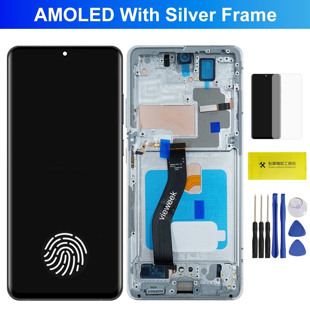 Super AMOLED S21 Ultra Экран для Samsung Galaxy S21 Ultra 5G G998 G998B G998B/DS ЖК-дисплей с цифровым преобразователем сенсорного экрана и рамкой AMOLED Silver Frame