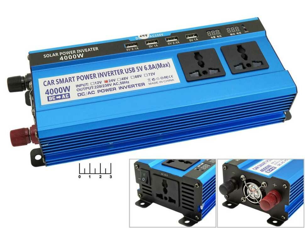 Инвертор 24/220V 4000W + 4 USB/4 розетки
