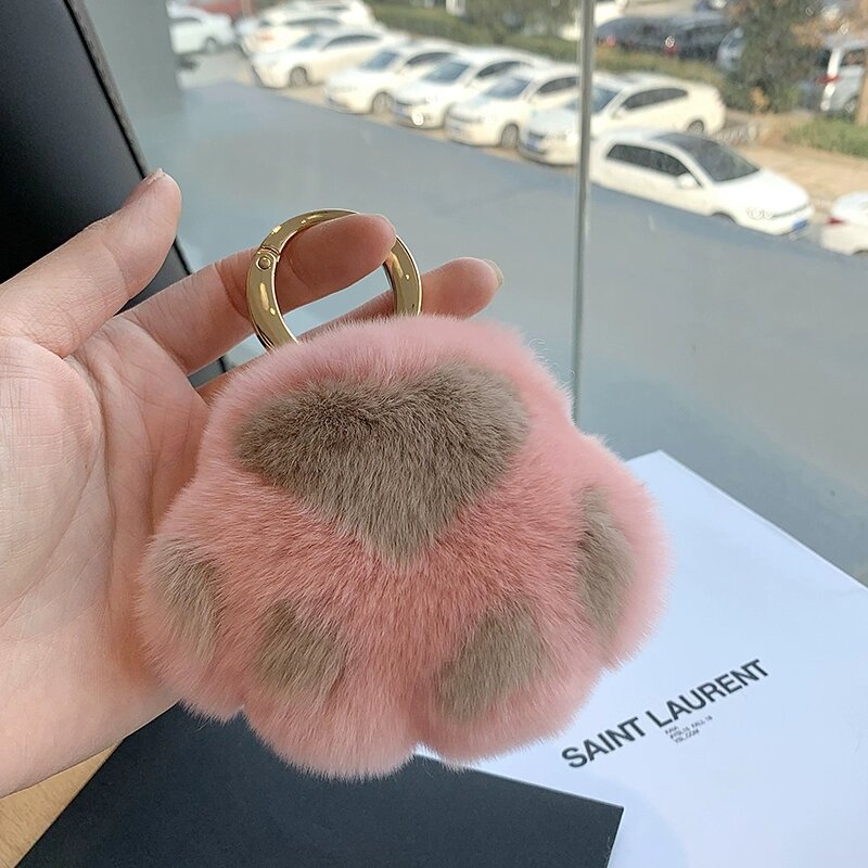 【Маленькая котячья лапка】 Плюшевый брелок-подвеска из меха кролика рекс, милый и изысканный, для женщин, популярный