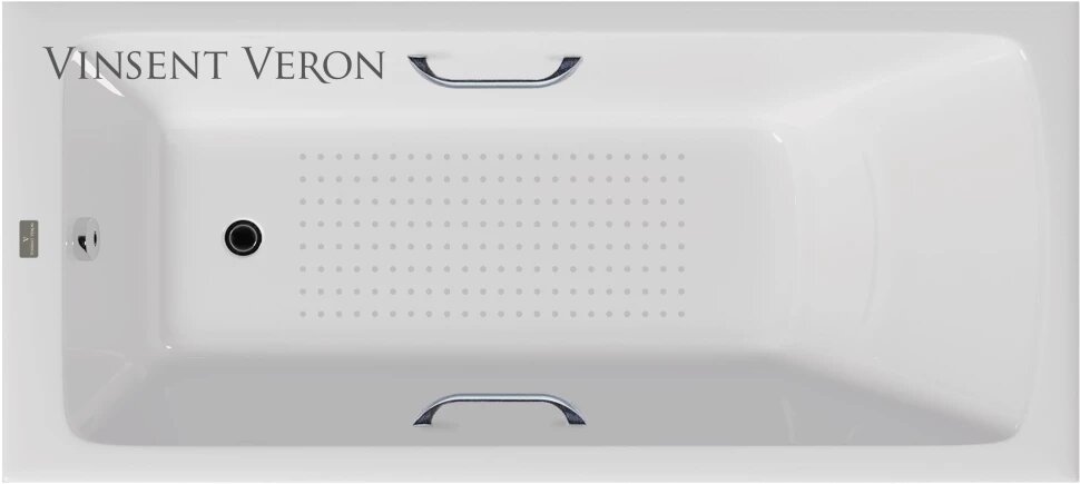 Ванна чугунная Vinsent Veron Kingston VKN1808050H/VH0012CH-AS 180x80 см, с ручками, антискользящим покрытием, белый