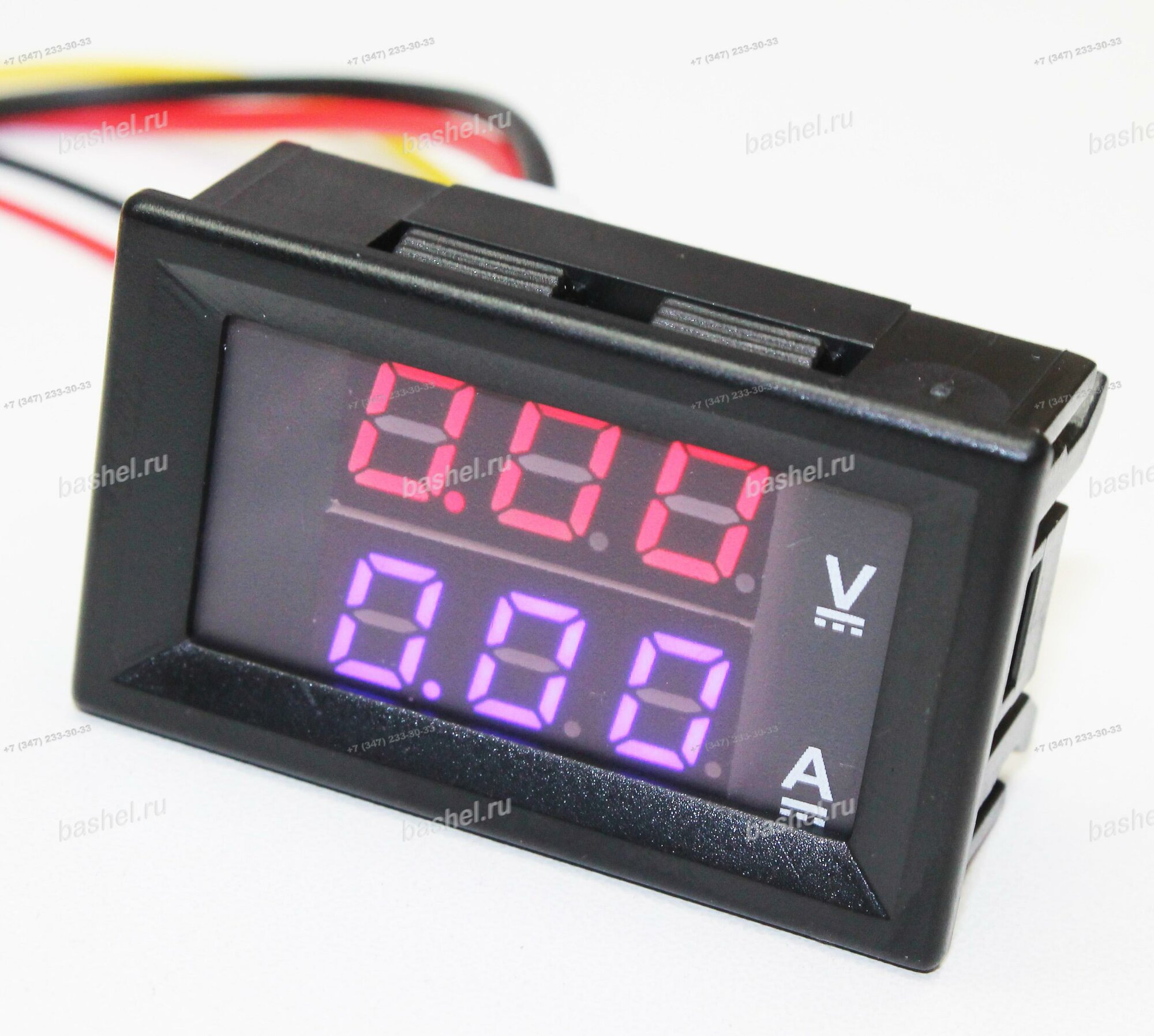 Мини вольтамперметр, 0-100 В=, 0-10 А, красно-синяя индикация