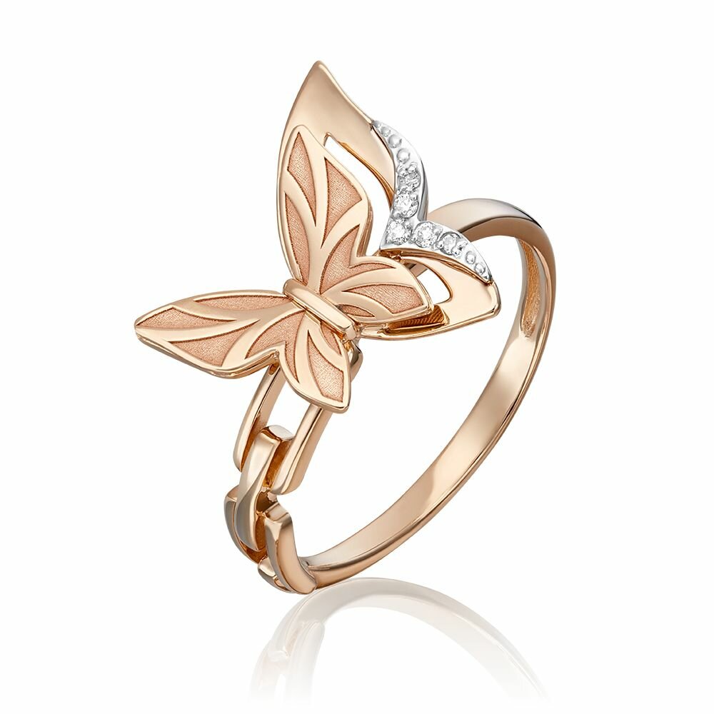 Кольцо, комбинированное золото, 585 проба, родирование, бриллиант