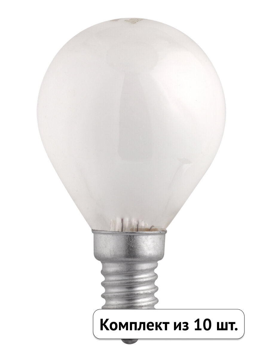 Лампочка накаливания Jazzway 60Вт, 550Лм, 2700К, E14, теплый белый свет, матовая шар (комплект из 10 шт.)