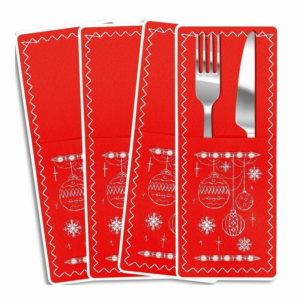 Набор для вышивания крестиком ЖАР-птицА (М. П. Студия) "Новогодние узоры. Набор для сортировки приборов. 4 шт." 26х11 см, Зима Украшения