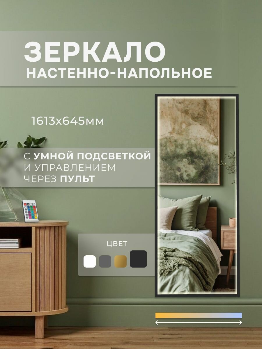 Большое напольное зеркало с умной подсветкой управляемой с пульта, 1613х645мм, DOORMEBEL