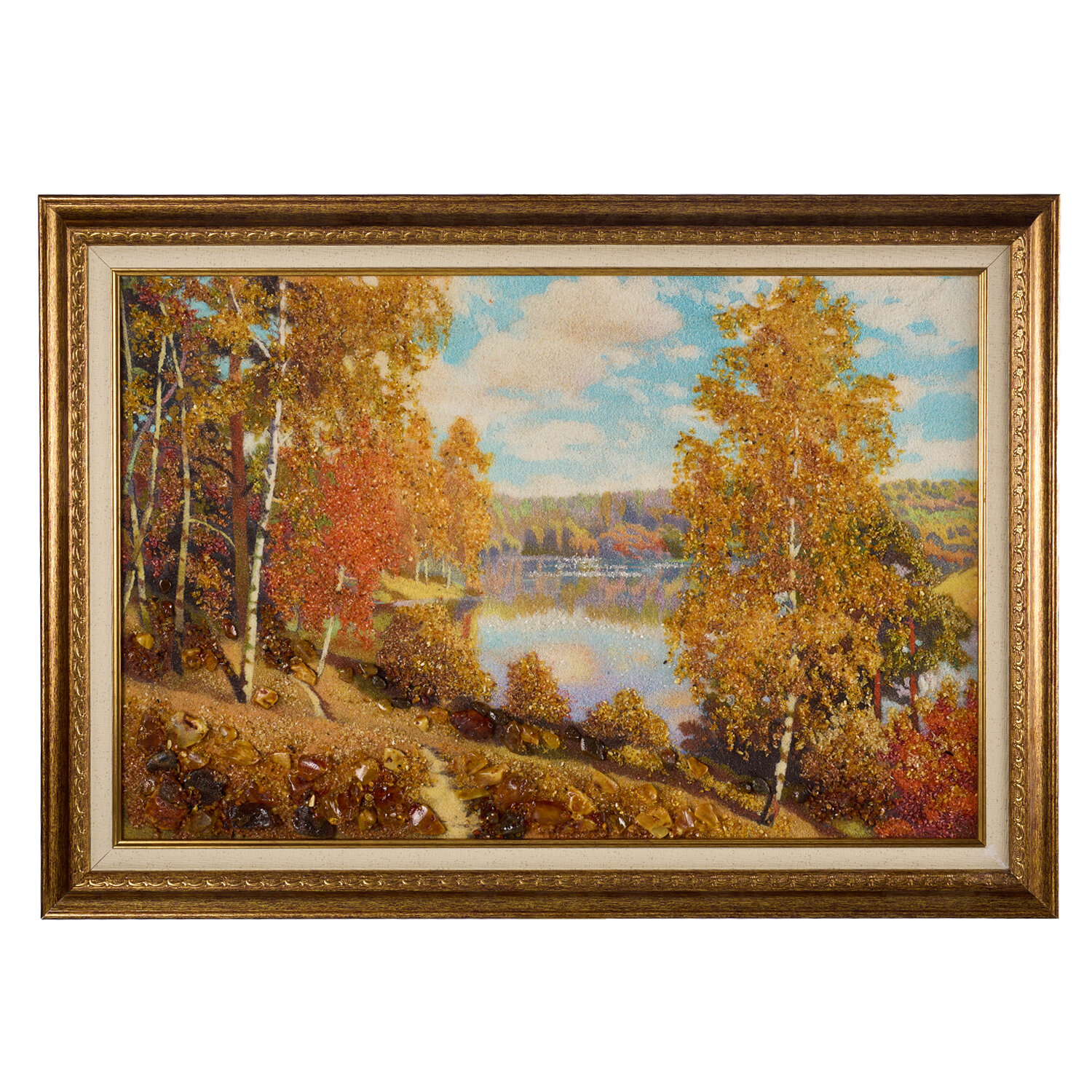 Картина янтарная "Озеро в лесу" 60х40 см