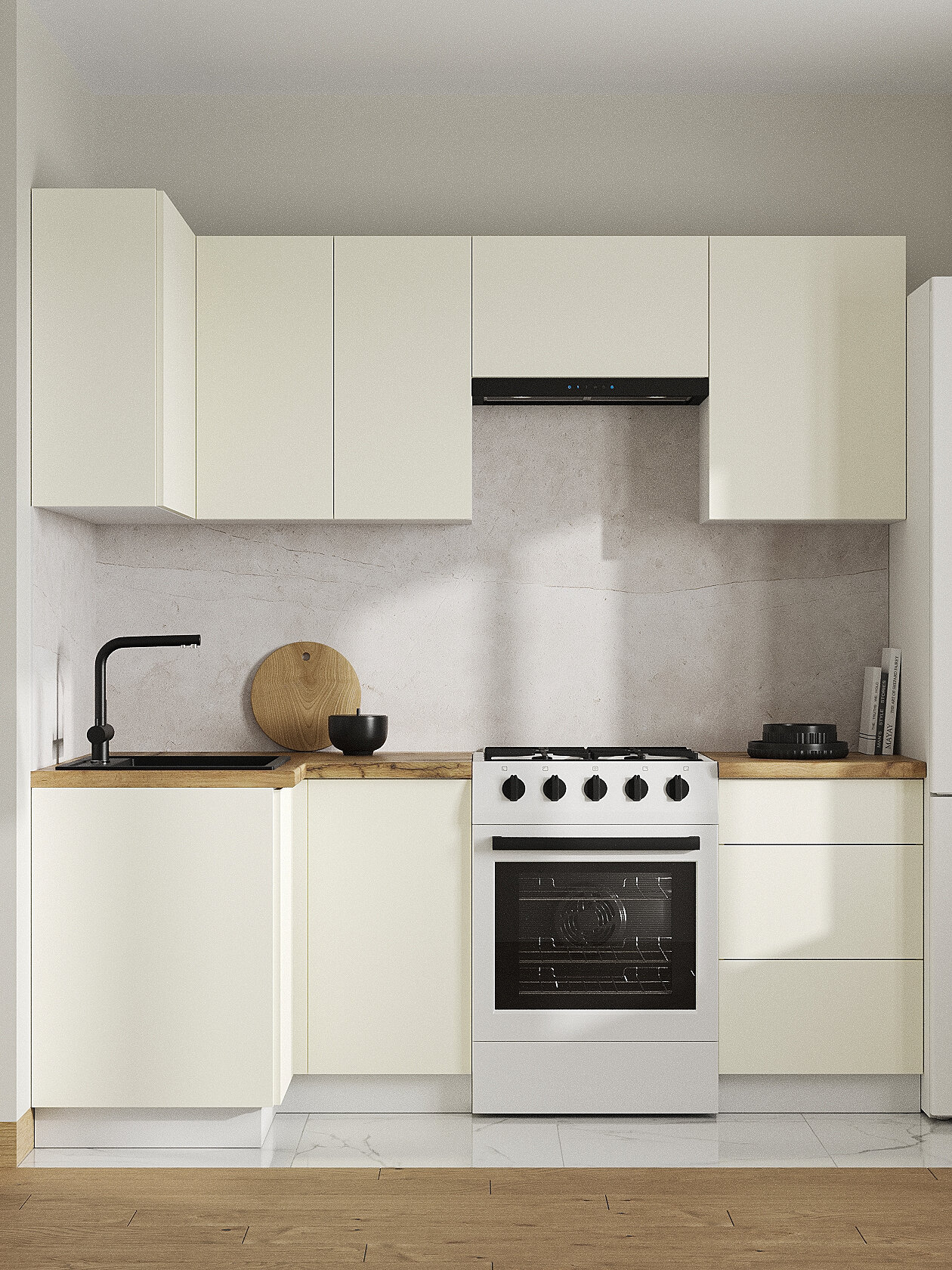 Кухонный гарнитур угловой Тандем 2.1х1 м, мебель для дома и кухни, Белый / Меланж