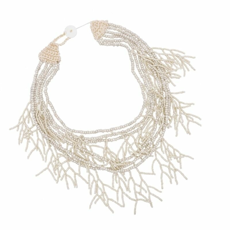 Цепочка для ключиц из рисовых бусин ручной работы с коралловым многослойным бисером-белый