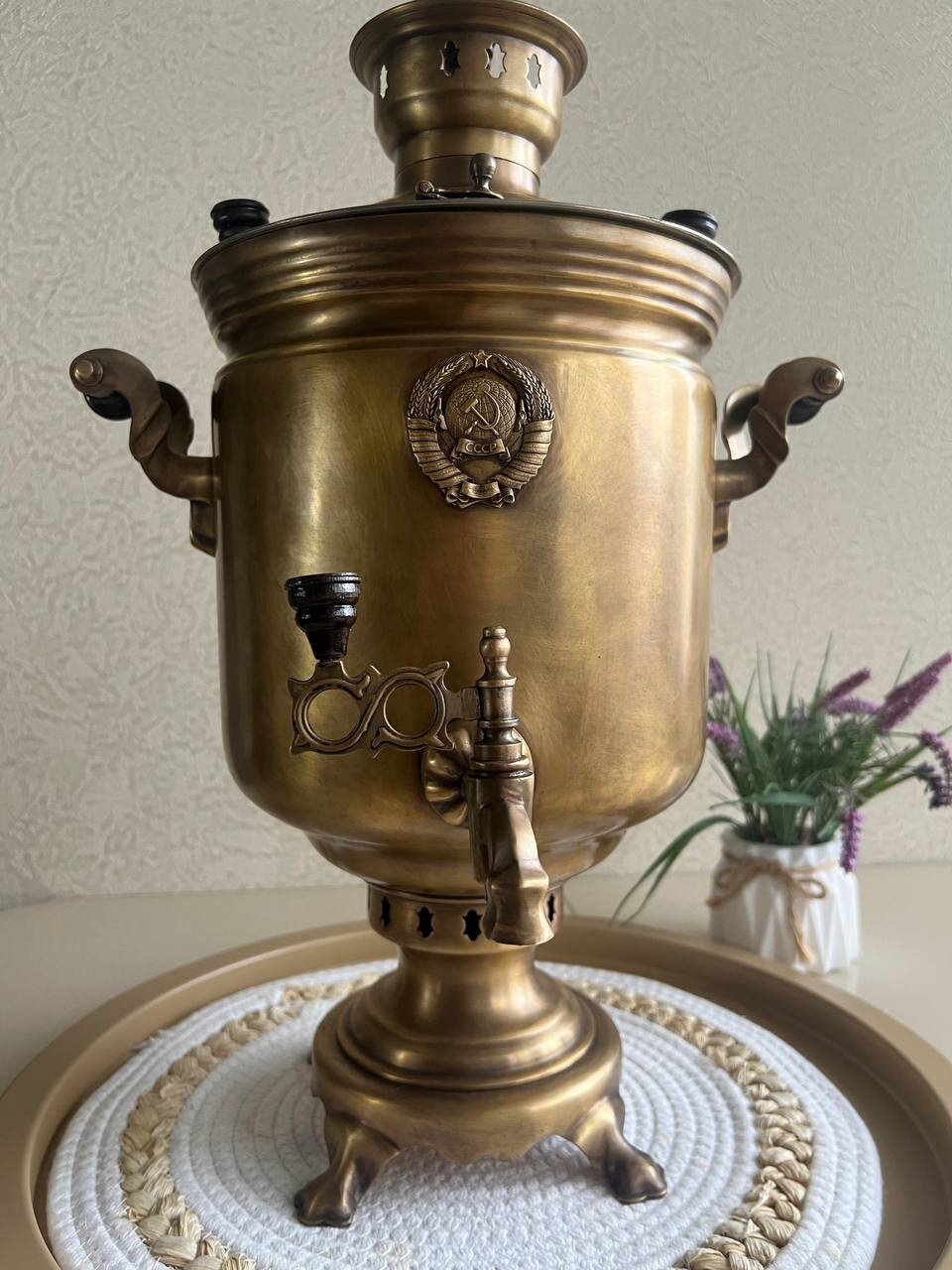 Самовар на дровах в патине и с гербом СССР . 7 литров , редкость