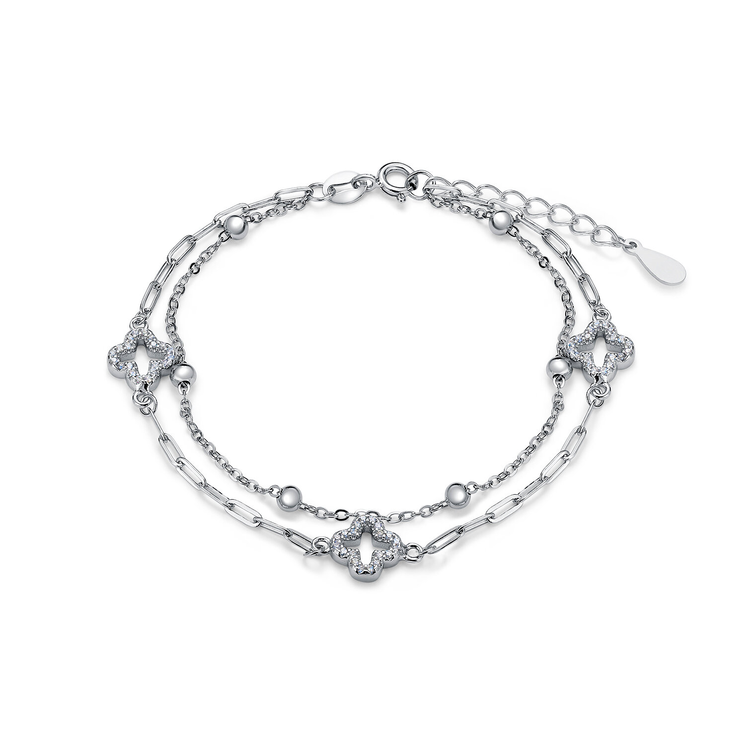 Браслет-цепочка, серебро, 925 проба, родирование, фианит