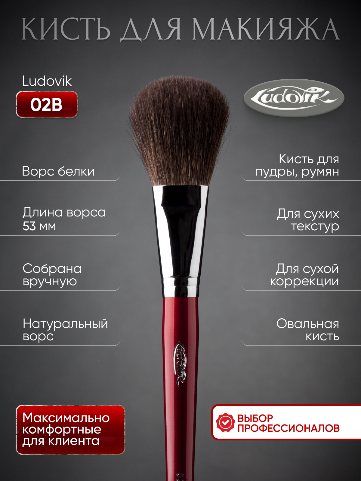 Кисть для макияжа "LUDOVIK" 02b из ворса белки.