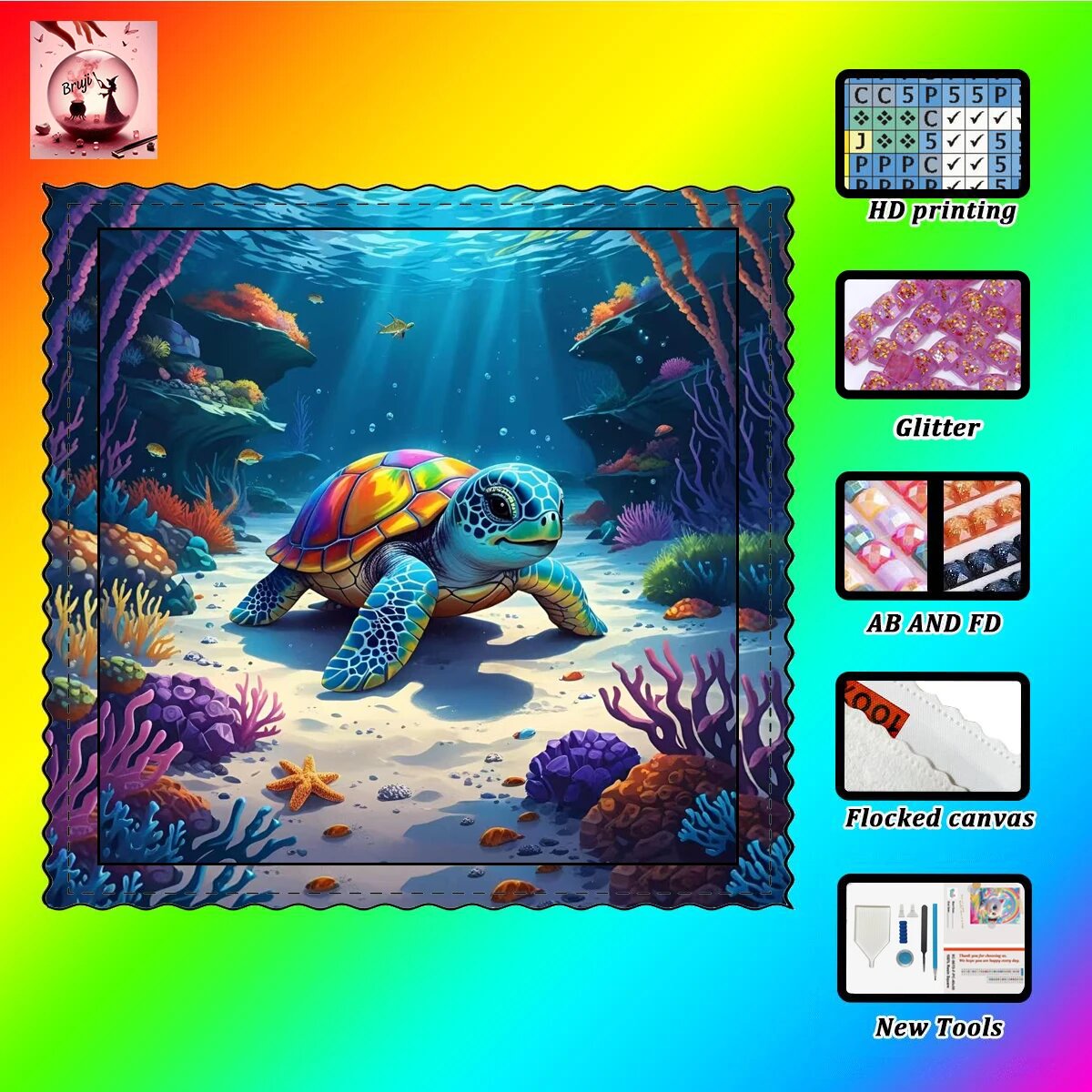 【Bruji_ Diamond Art】Маленькая морская черепаха ведьма Горный хрусталь Кристалл AB Горный хрусталь FD Горный хрусталь Идеальный алмаз из смолы
