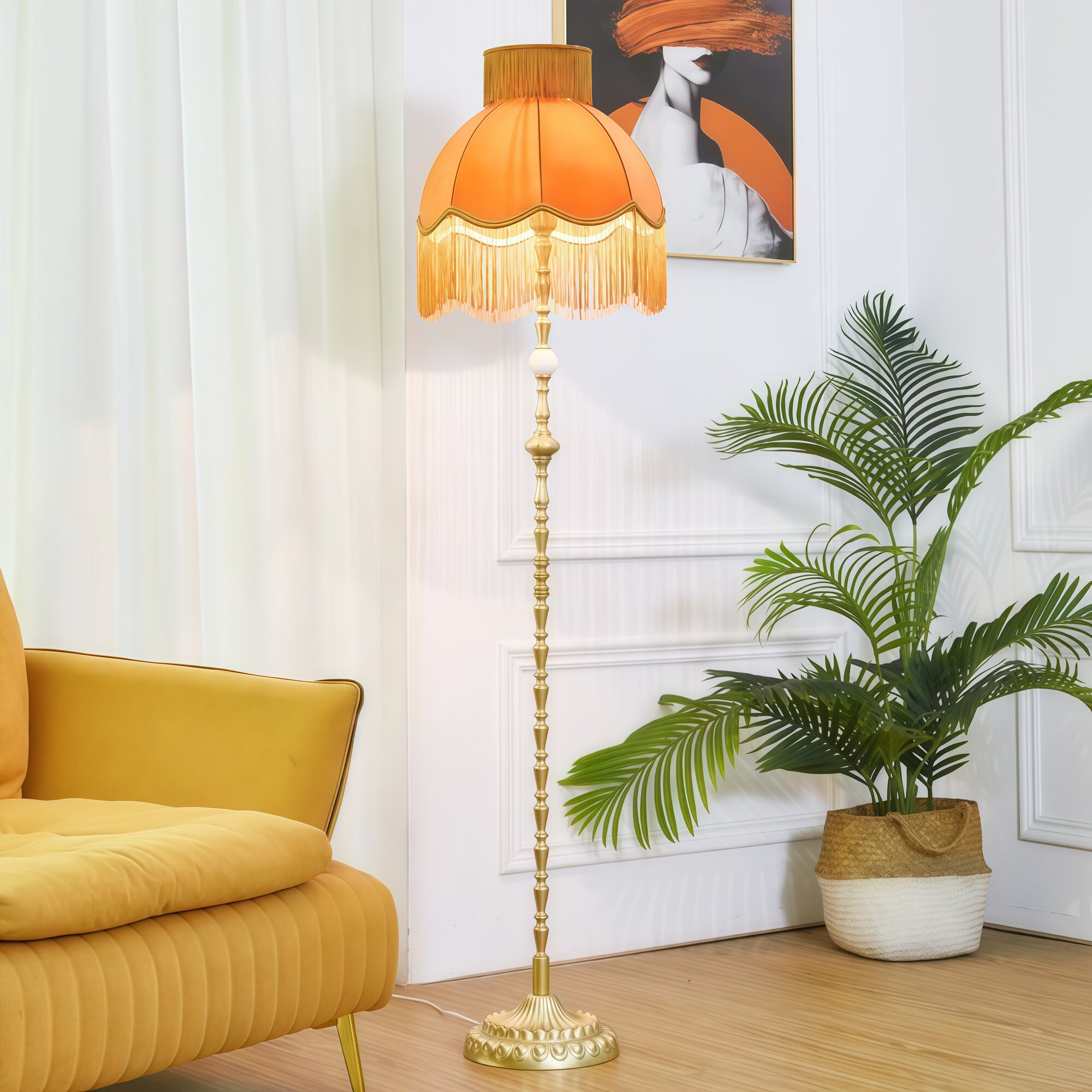 Торшер Clear Lighting "Французский Ретро", E27, ткань, жёлтый， работа