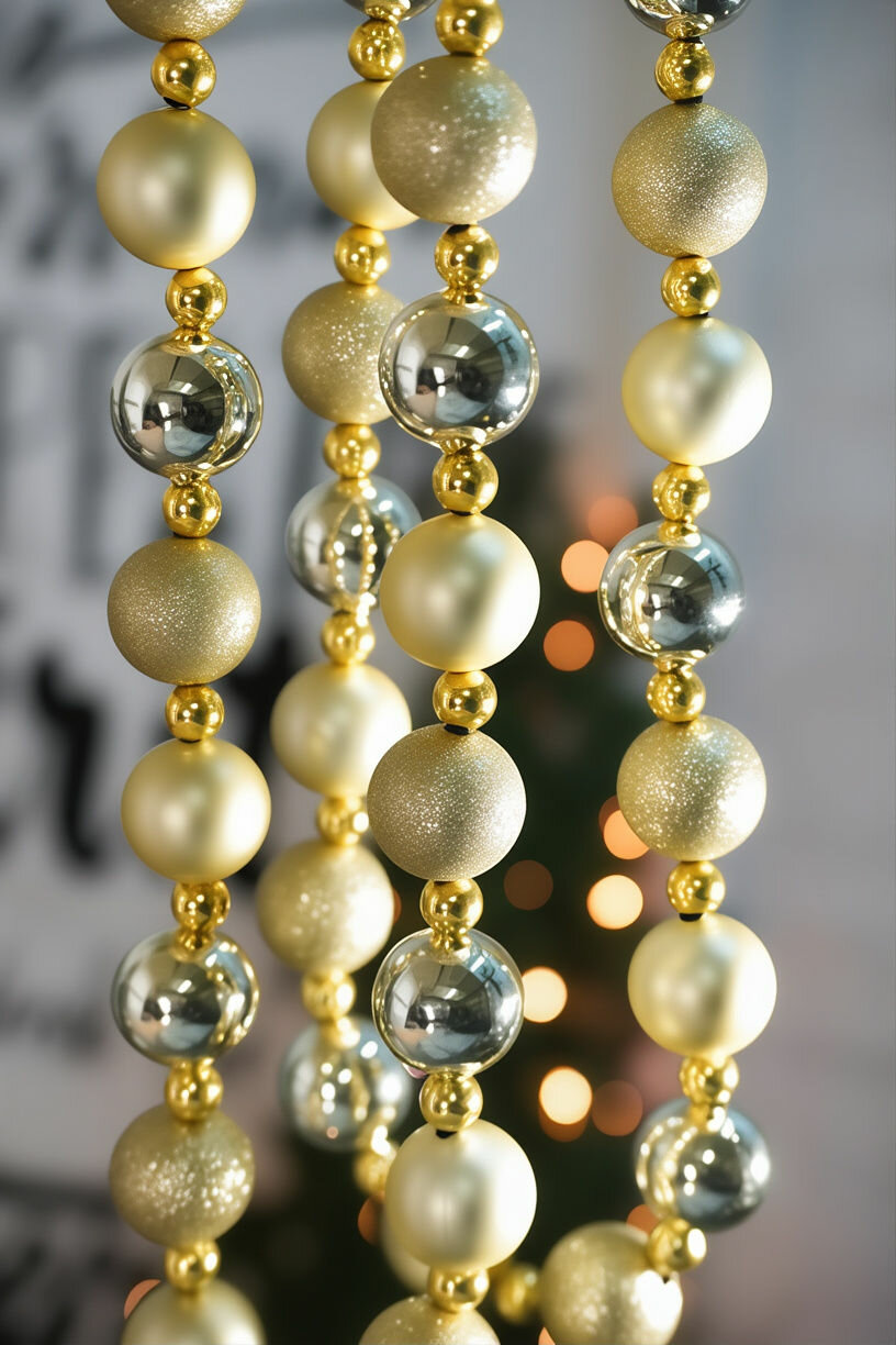 Бусы на ёлку новогоднее ожерелье, пластик, золотой, 2-4 см, 208 см, Winter Deco 3081134