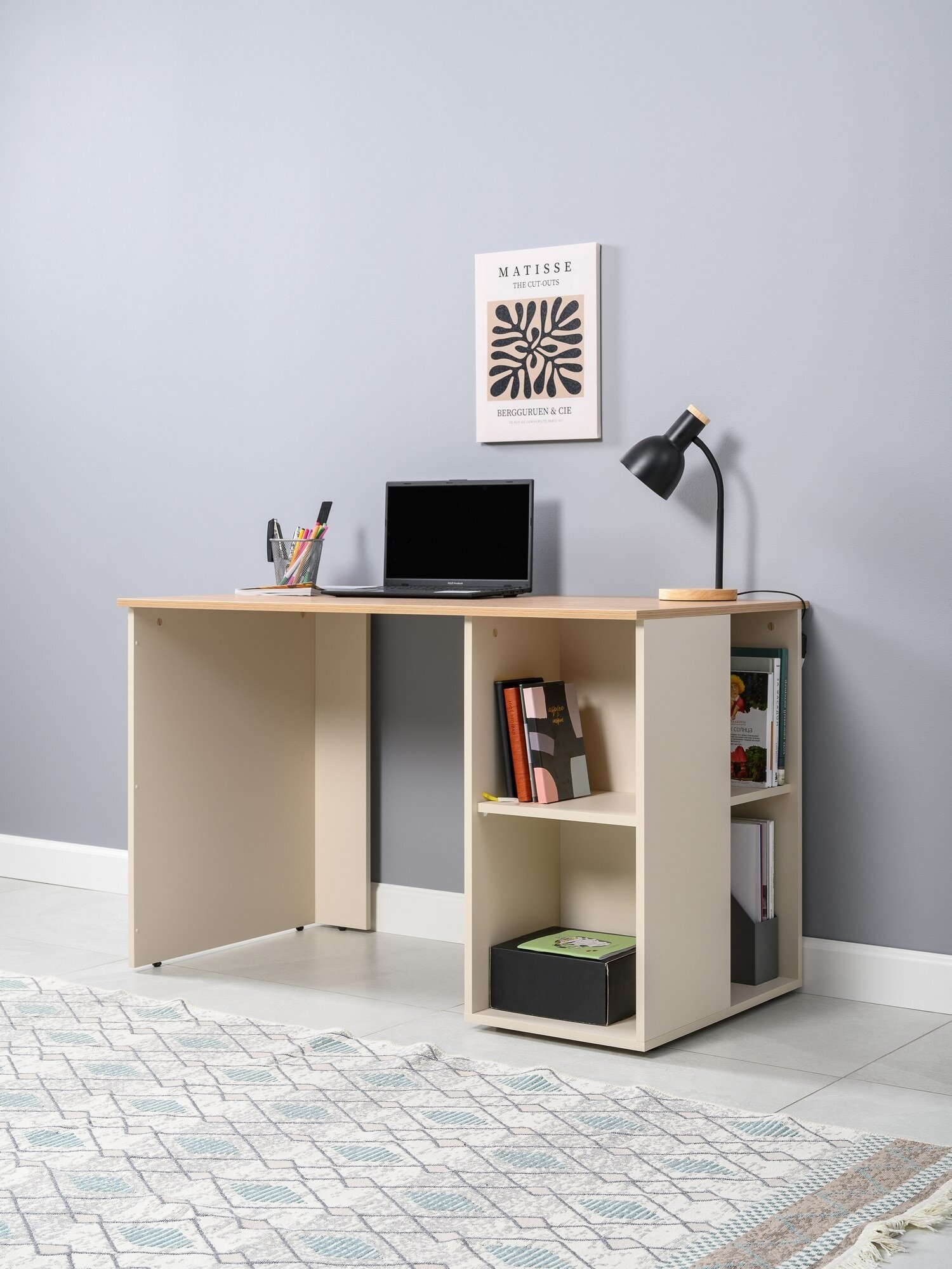 Стол письменный Лайт 12.163, сатин/гикори рокфорд натуральный, 120х65х75 см, универсальная сборка